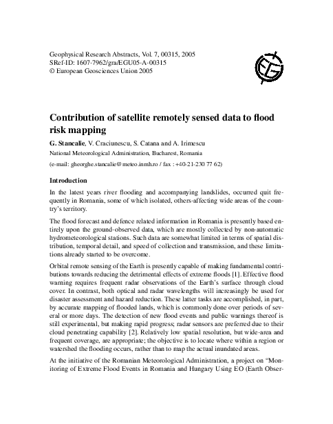 (PDF) Contribution of satellite remotely sensed data to flood risk mapping