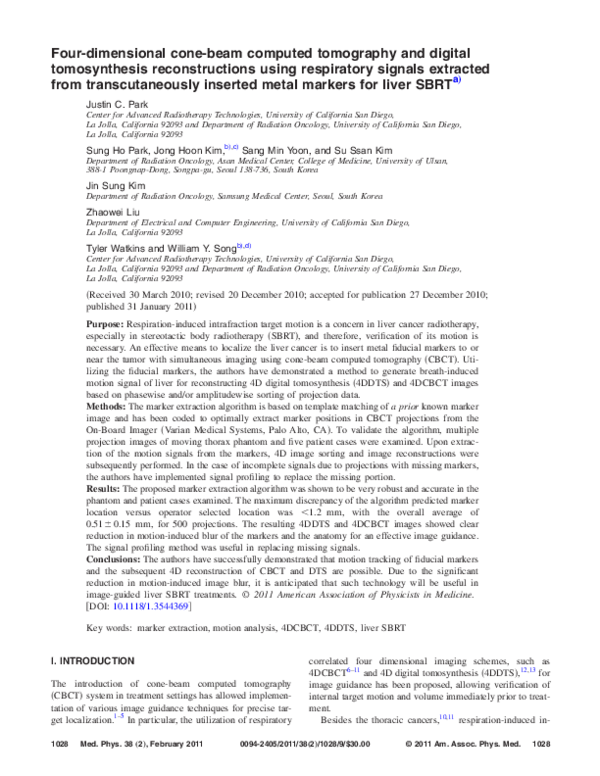 (PDF) Four-dimensional cone-beam computed tomography and digital tomosynthesis reconstructions ...