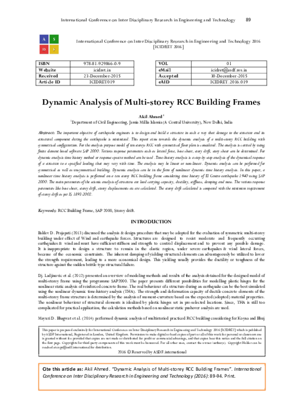 (PDF) Dynamic Analysis of Multi-storey RCC Building Frames
