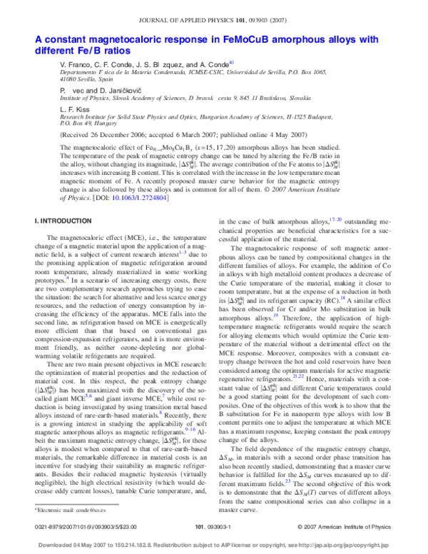 (PDF) A constant magnetocaloric response in FeMoCuB amorphous alloys ...