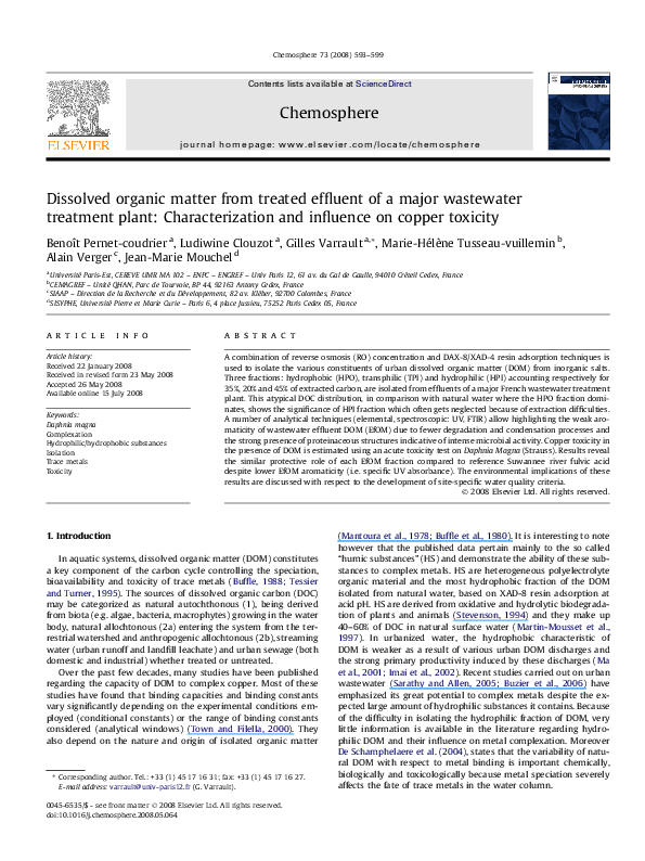 (PDF) Dissolved organic matter from treated effluent of a major wastewater treatment plant ...