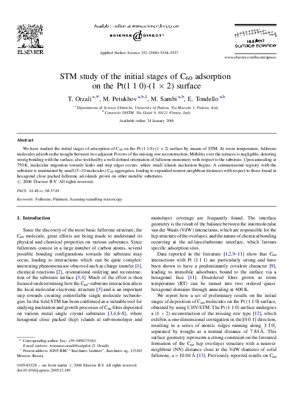(PDF) STM study of the initial stages of C60 adsorption on the Pt(110 ...