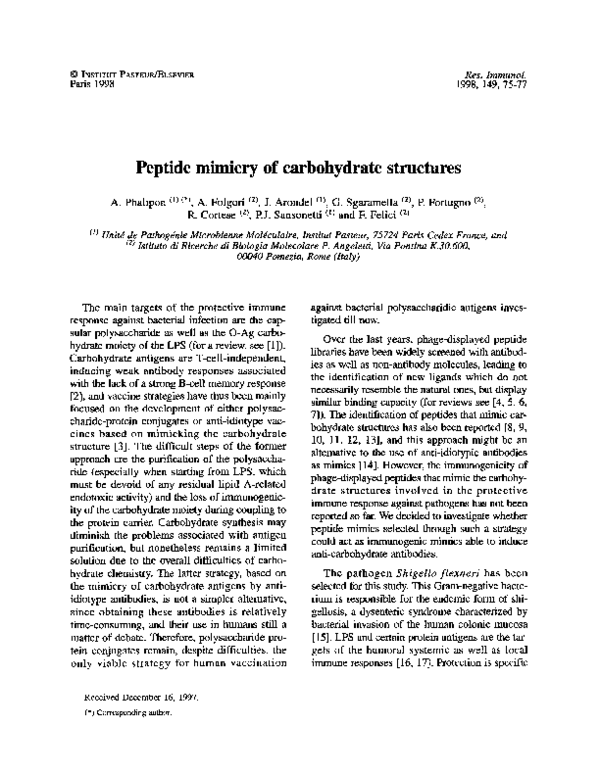 (PDF) Peptide mimicry of carbohydrate structures