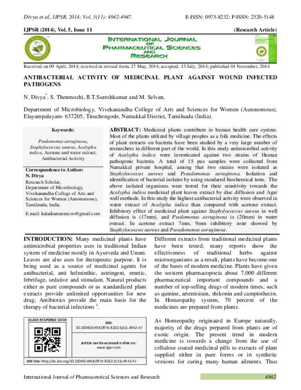 (PDF) ANTIBACTERIAL ACTIVITY OF MEDICINAL PLANT AGAINST WOUND INFECTED ...