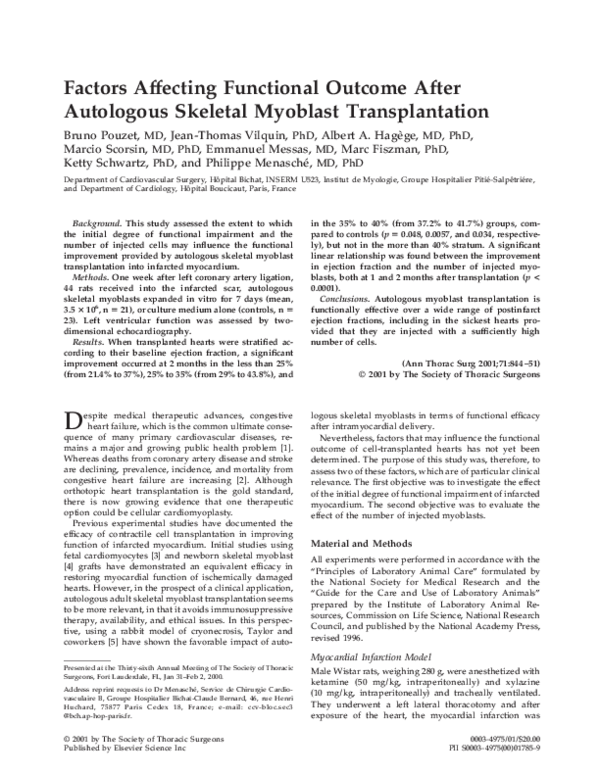 (PDF) Factors affecting functional outcome after autologous skeletal myoblast transplantation