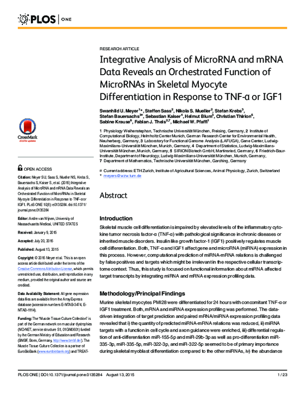 (PDF) MicroRNA-Mediated Regulation in Skeletal Muscle Differentiation