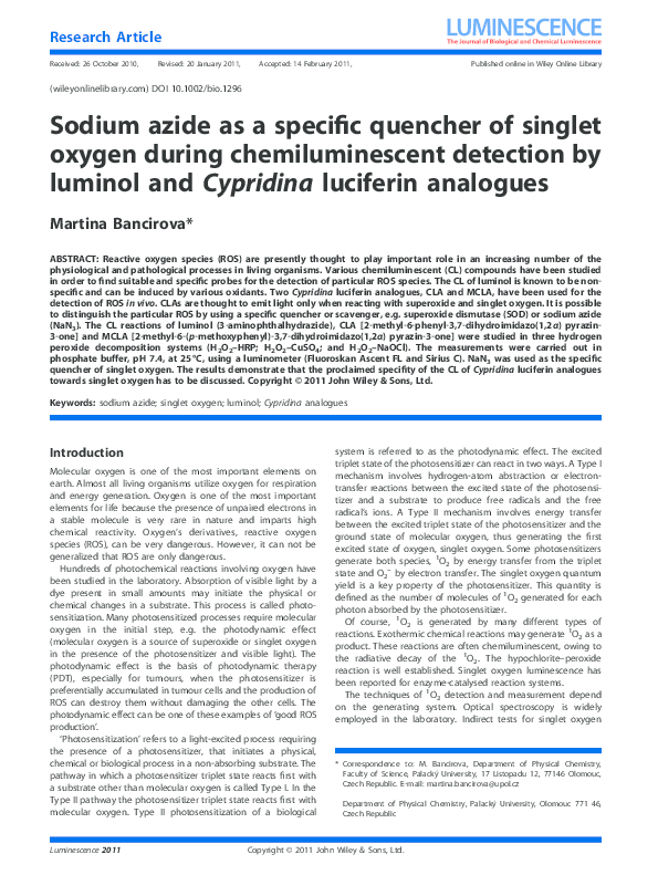 (PDF) Sodium azide as a specific quencher of singlet oxygen during ...