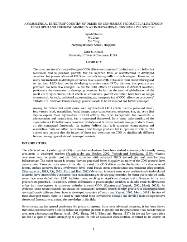 (PDF) Asymmetrical Effects of Country-of-Origin [COO] on Consumers' Product Evaluations in ...