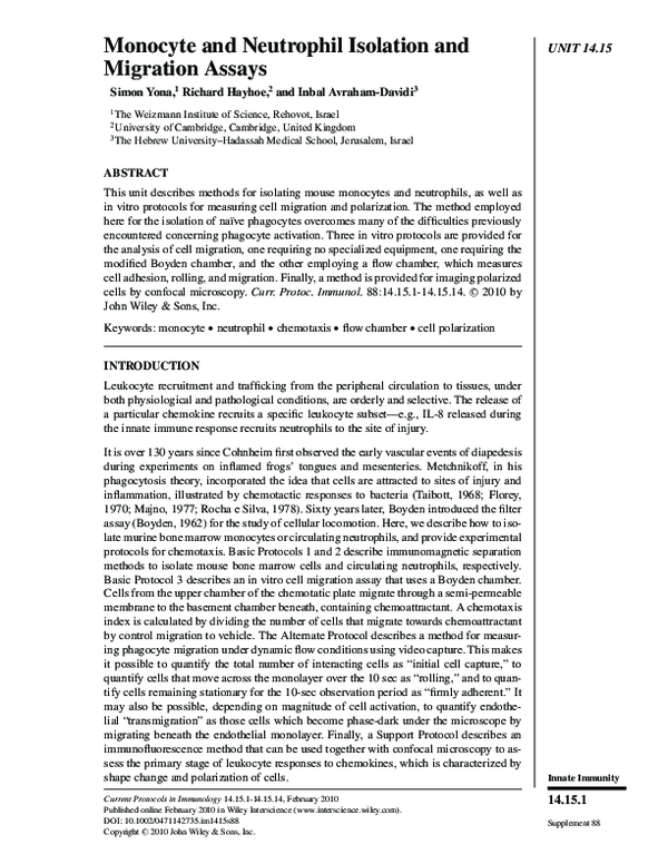 (PDF) Monocyte and Neutrophil Isolation and Migration Assays