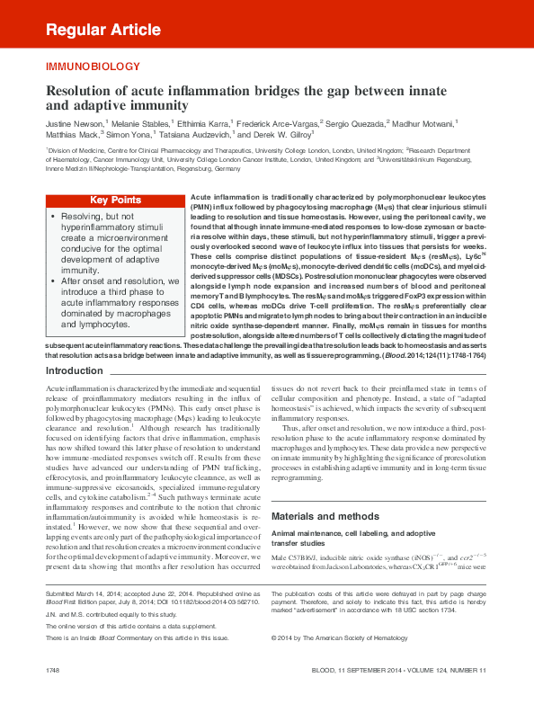 (PDF) Resolution of acute inflammation bridges the gap between innate ...