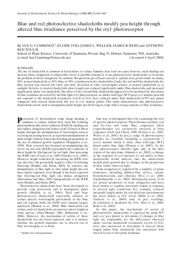 (PDF) Blue and red photoselective shadecloths modify pea height through ...