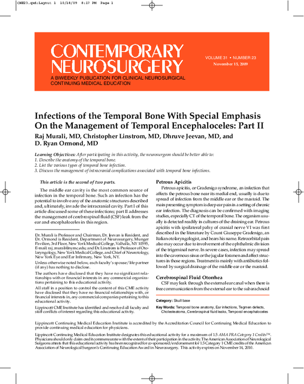 Pdf Infections Of The Temporal Bone With Special Emphasis On The
