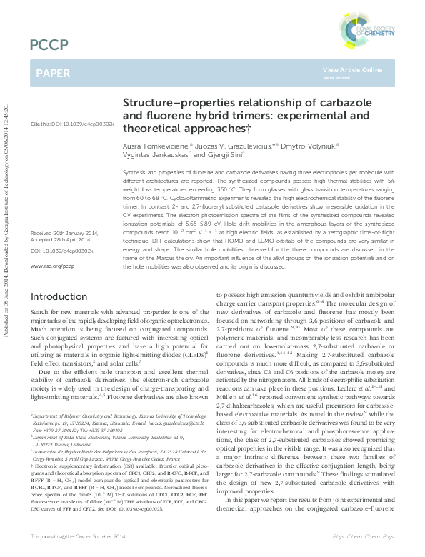 (PDF) Structure–properties relationship of carbazole and fluorene hybrid trimers: experimental ...