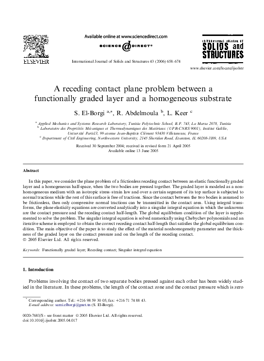 Pdf A Receding Contact Plane Problem Between A Functionally Graded Layer And A Homogeneous