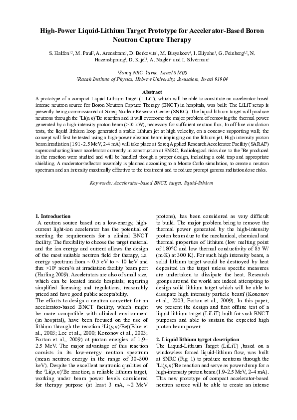 (PDF) High-power liquid-lithium target prototype for accelerator-based ...