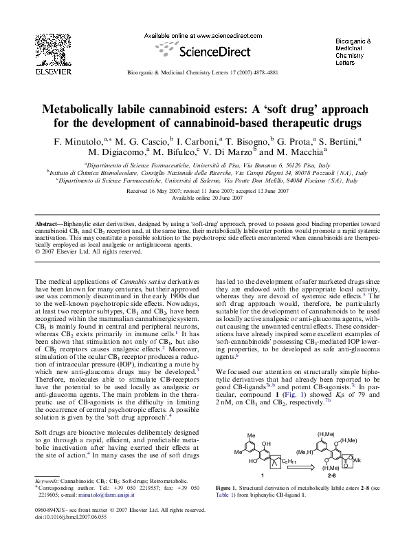 (PDF) Metabolically labile cannabinoid esters: A ‘soft drug’ approach ...