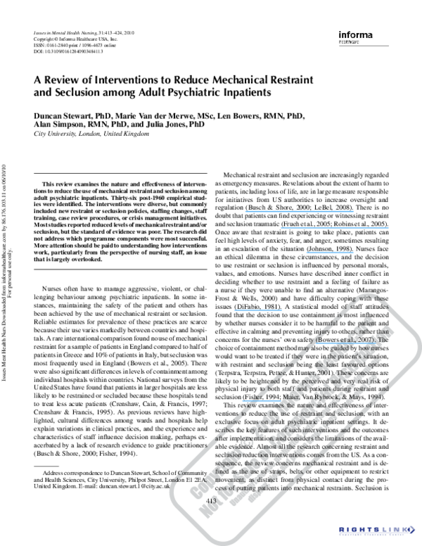 (PDF) A Review of Interventions to Reduce Mechanical Restraint and Seclusion among Adult ...