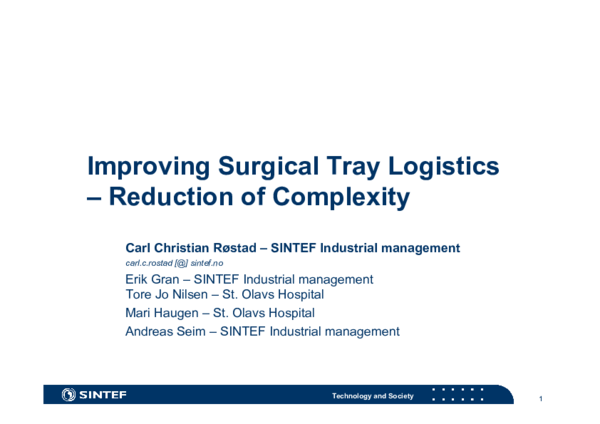(PDF) Presentation Improving surgical trays logistics - reduction of ...