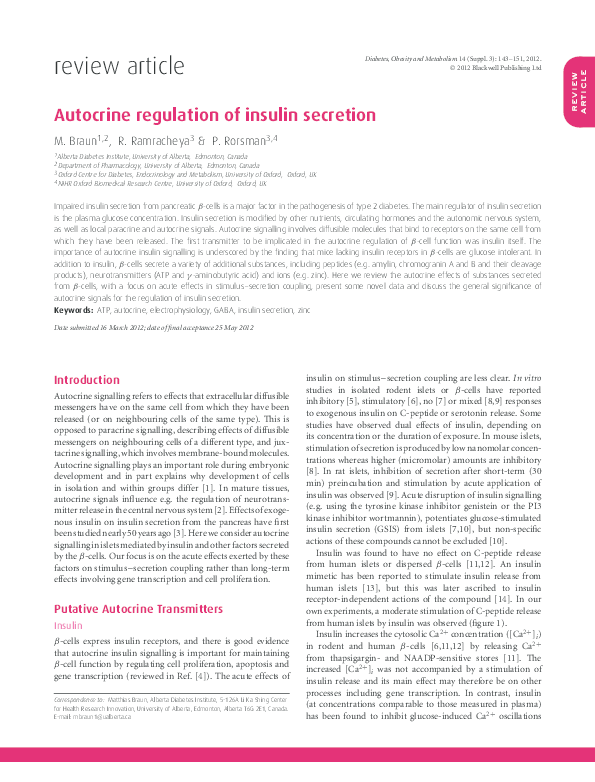 (PDF) Autocrine regulation of insulin secretion