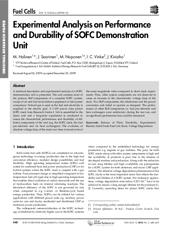 (PDF) Experimental Analysis on Performance and Durability of SOFC ...