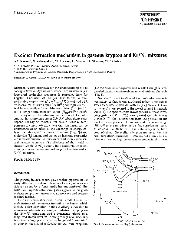 (PDF) Excimer formation mechanism in gaseous krypton and Kr/N2 mixtures