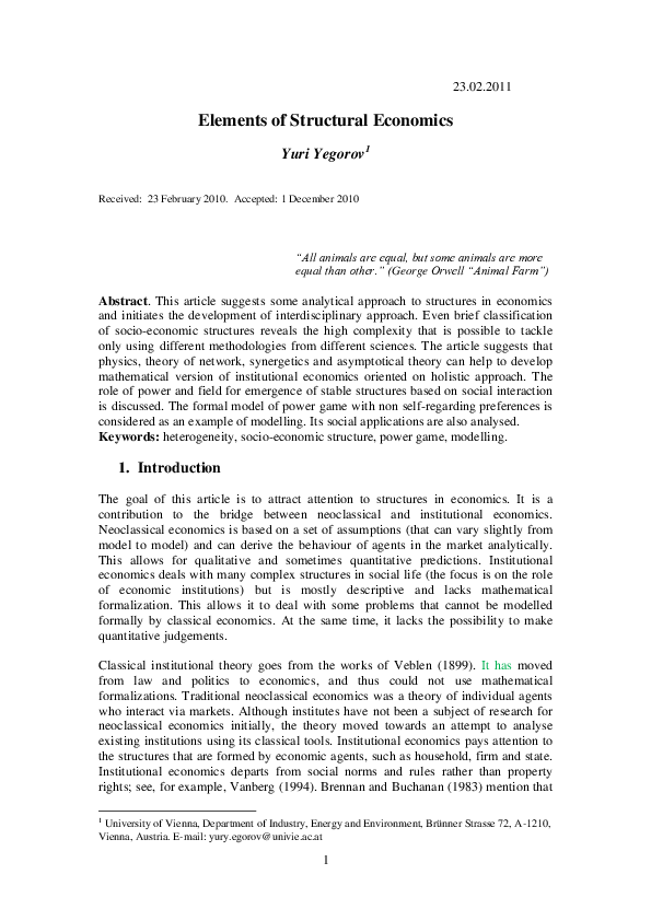 (PDF) Elements of Structural Economics