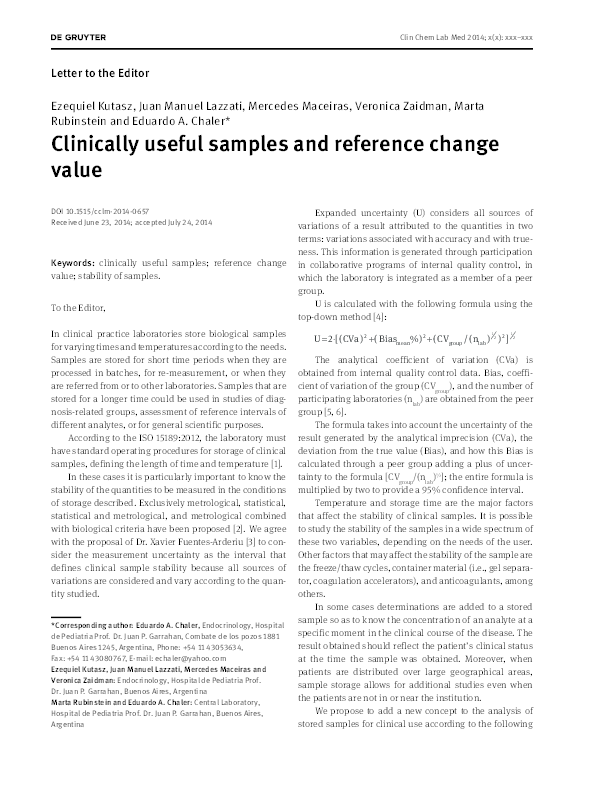 (PDF) Clinically useful samples and reference change value