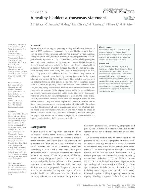 (PDF) A healthy bladder: a consensus statement | Pamela Ellsworth ...