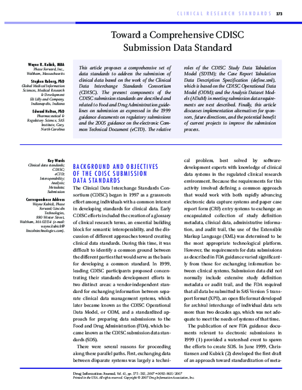 (PDF) Toward a Comprehensive CDISC Submission Data Standard