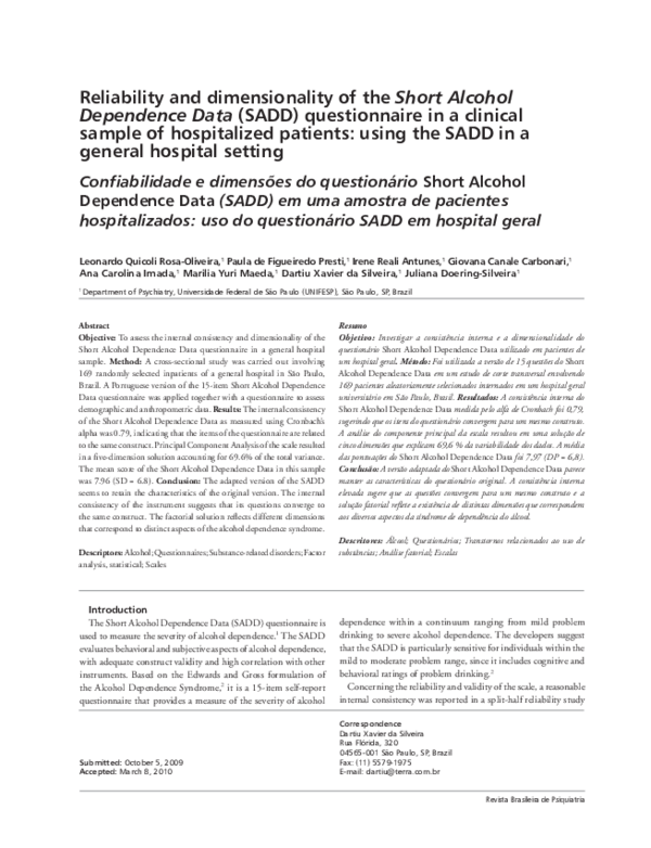 (PDF) Reliability and dimensionality of the Short Alcohol Dependence ...