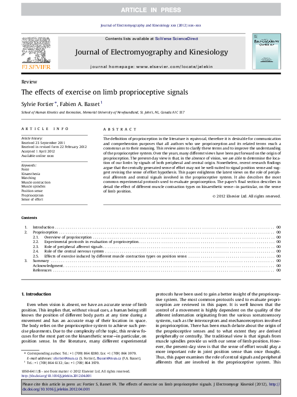 Pdf The Effects Of Exercise On Limb Proprioceptive Signals