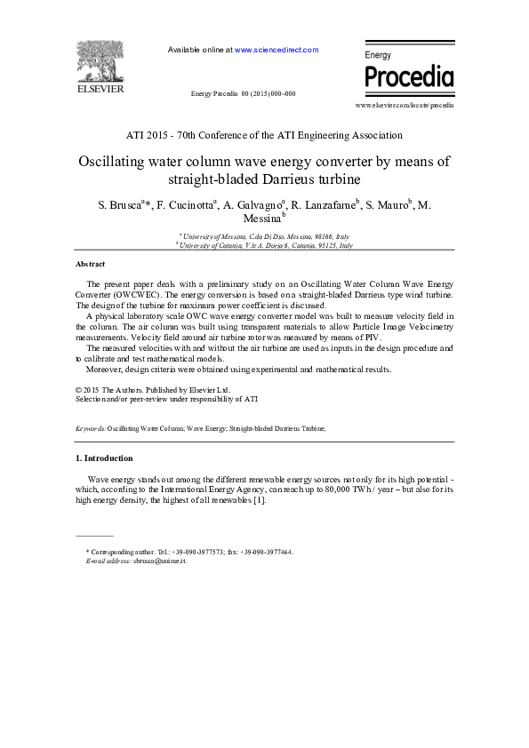 (PDF) Oscillating water column wave energy converter by means of straight-bladed Darrieus turbine