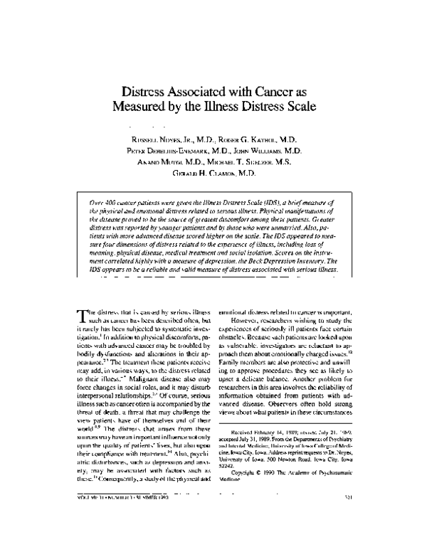 (PDF) Distress Associated with Cancer as Measured by the illness ...
