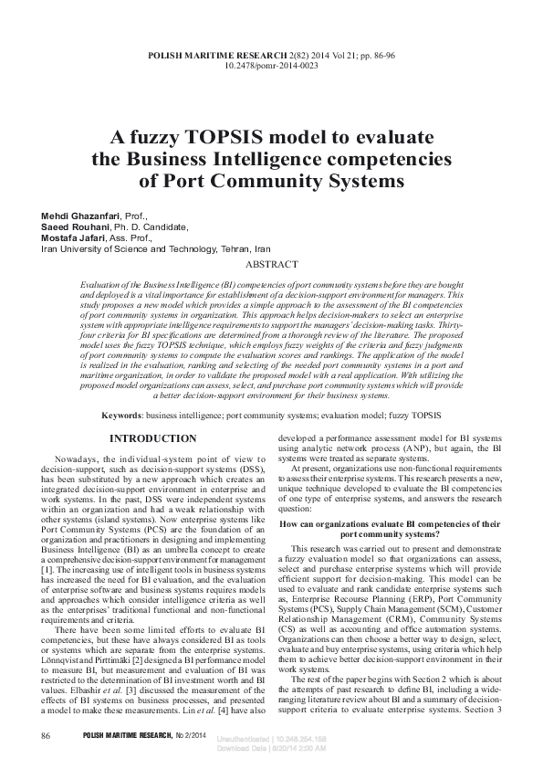 (PDF) A fuzzy TOPSIS model to evaluate the Business Intelligence ...