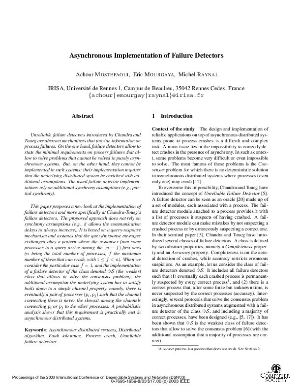(PDF) Asynchronous implementation of failure detectors
