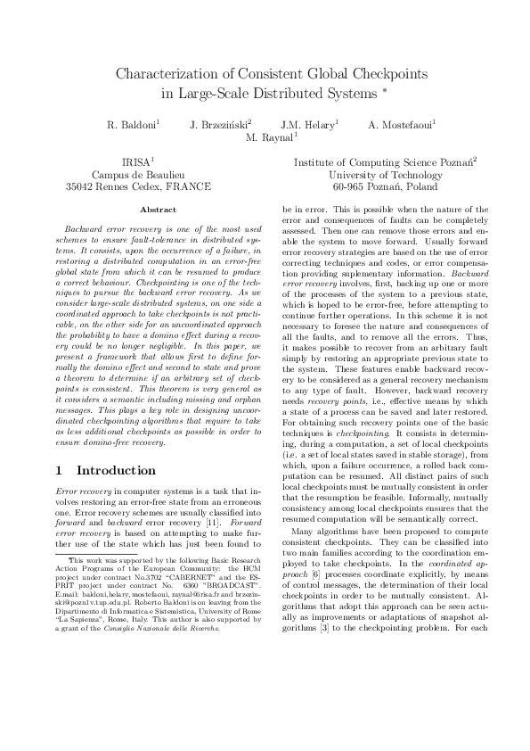 Pdf Global Checkpointing In Distributed Systems 
