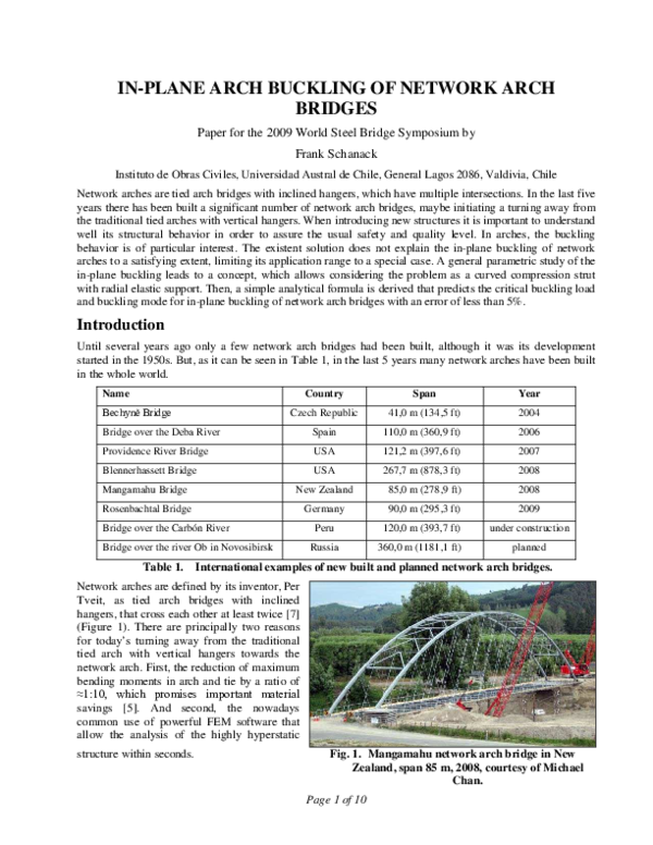(PDF) In-Plane Arch Buckling of Network Arch Bridges