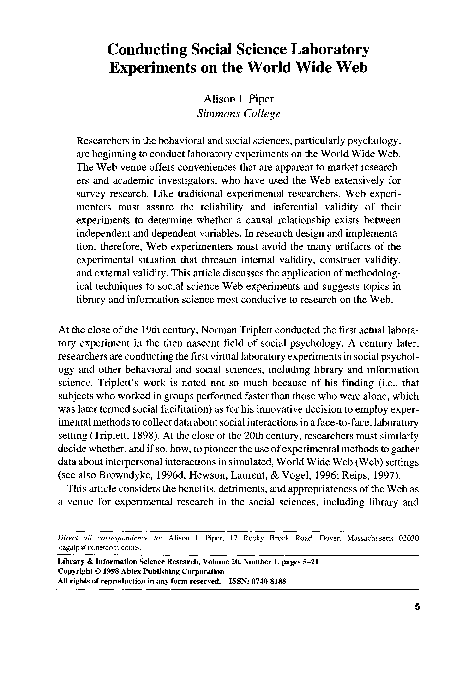 (PDF) Conducting social science laboratory experiments on the world ...