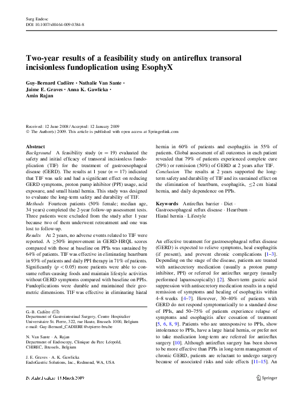 (PDF) Two-year results of a feasibility study on antireflux transoral ...