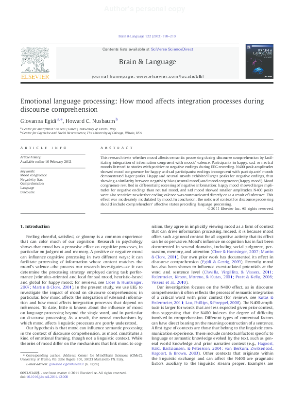 (PDF) Emotional language processing: How mood affects integration ...