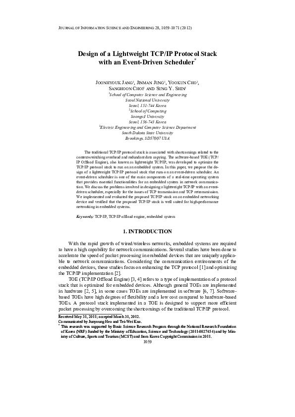 (PDF) Design of a Lightweight TCP/IP Protocol Stack with an Event-Driven Scheduler