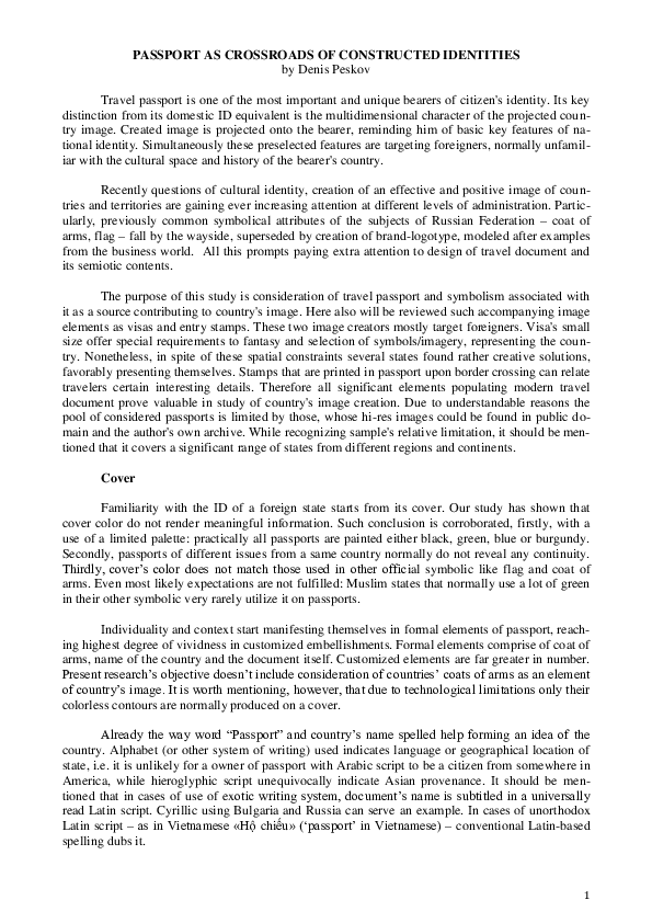 (PDF) Passport as Crossroads of Constructed Identities