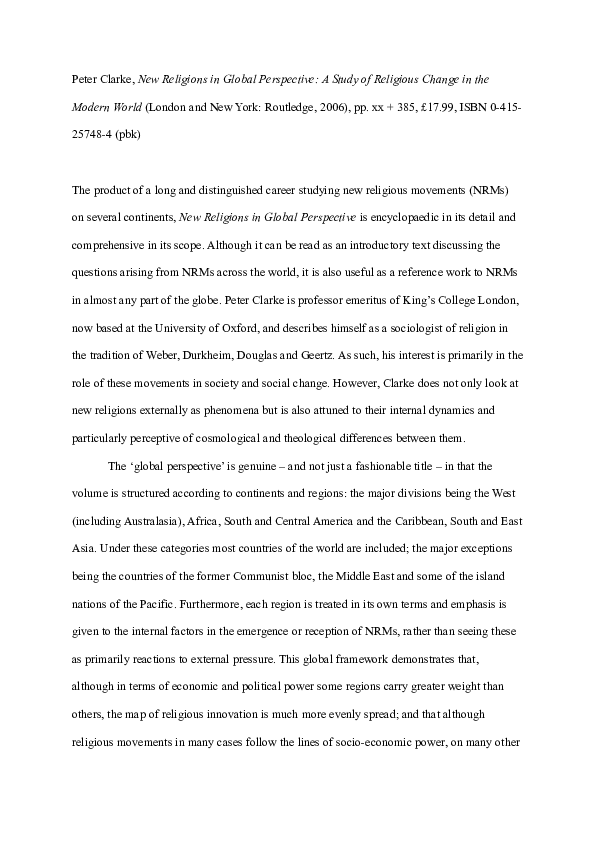 (DOC) New Religions in Global Perspective: A Study of Religious Change ...