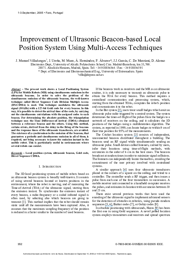 (PDF) Improvement of ultrasonic beacon-based local position system ...