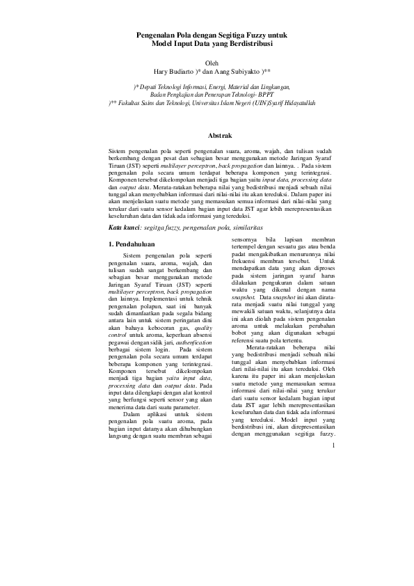 (PDF) Pengenalan Pola dengan Segitiga Fuzzy untuk Model Input Data yang Berdistribusi