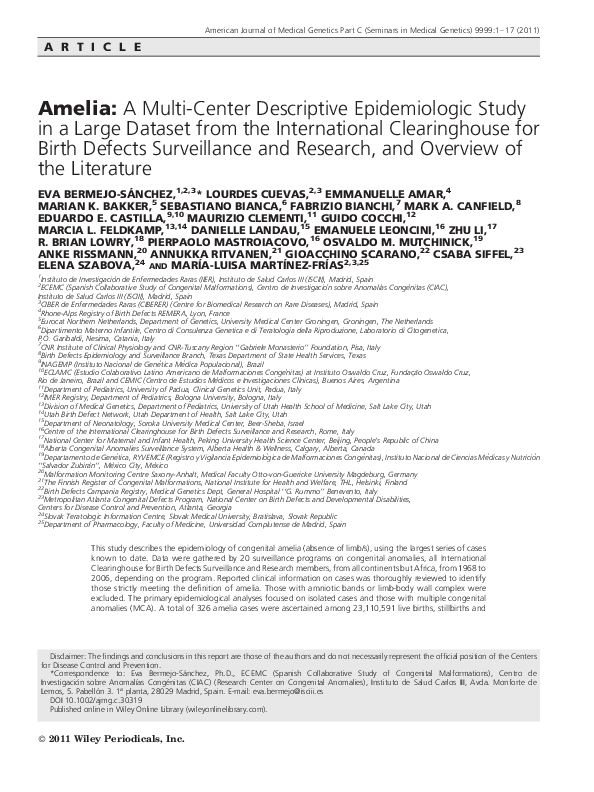 (PDF) Amelia: A multi-center descriptive epidemiologic study in a large ...