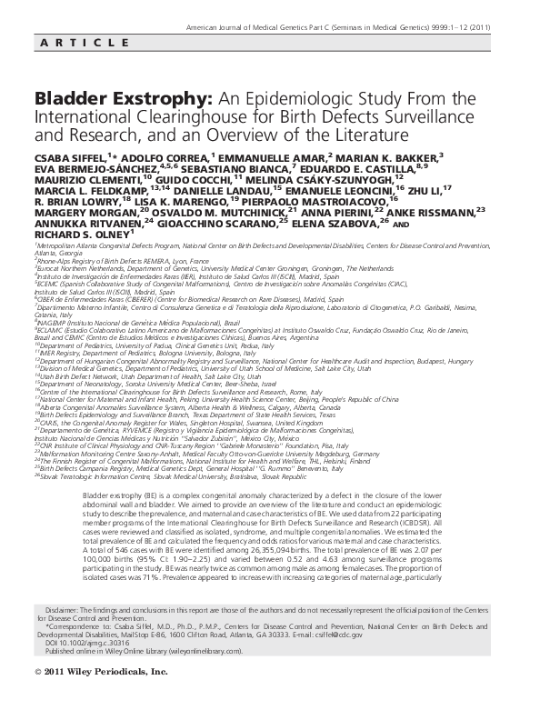 (PDF) Bladder exstrophy: An epidemiologic study from the International ...