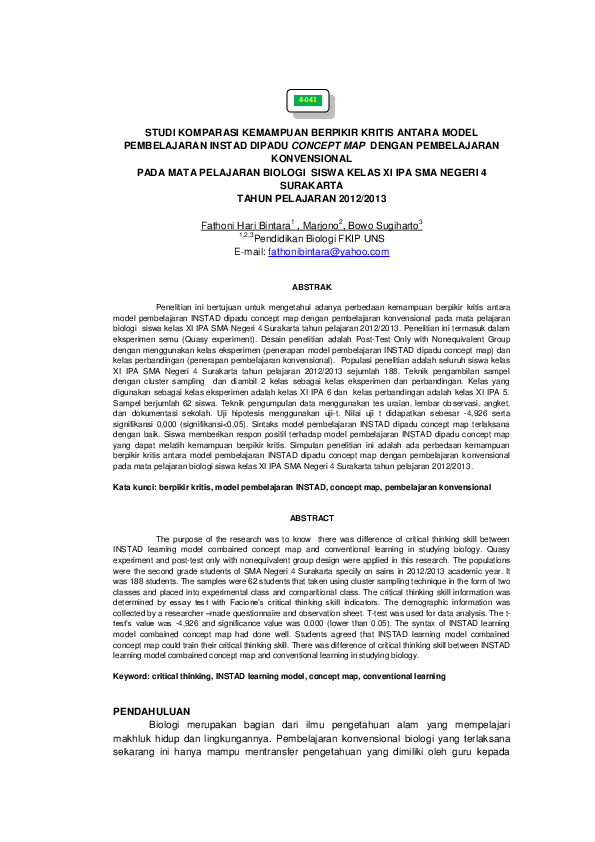 (PDF) Studi Komparasi Hasil Belajar Biologi dengan Pembelajaran INSTAD (Inquiry-STAD) dan ...