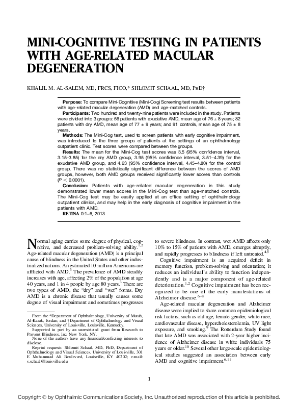 (PDF) Mini-cognitive testing in patients with age-related macular ...