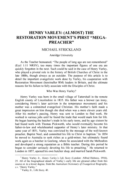 (PDF) Henry Varley: (Almost) The Restoration Movement's First "Mega ...